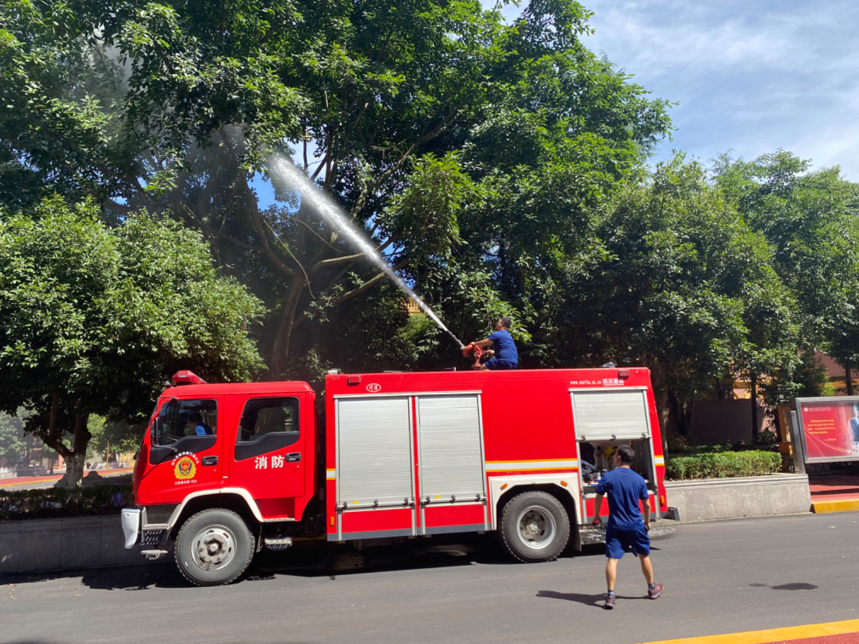 四川文轩职业学院后勤处携手大邑县消防救援大队彻底清除校园马蜂窝